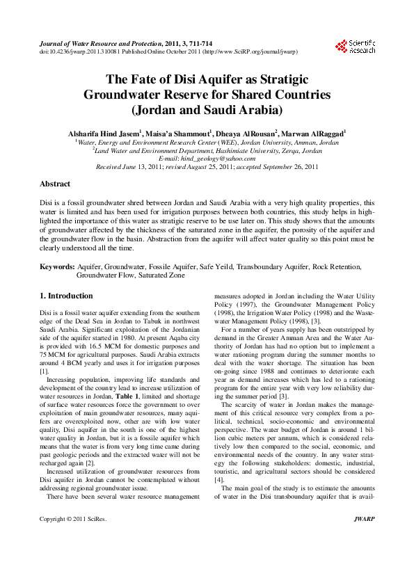 (PDF) The Fate of Disi Aquifer as Stratigic Groundwater Reserve for ...
