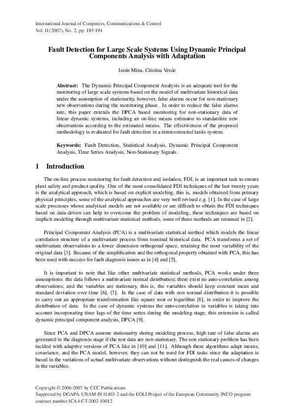 Pdf Fault Detection For Large Scale Systems Using Dynamic Principal Components Analysis With