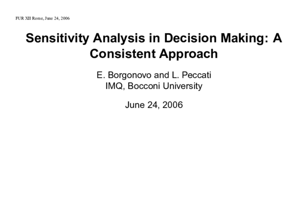 (PDF) Sensitivity Analysis in Decision Making: A Consistent Approach