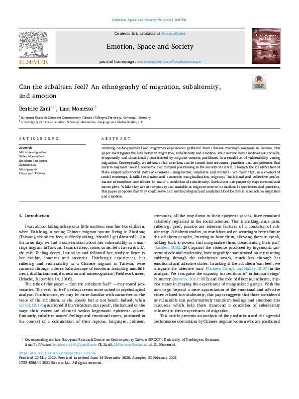 (PDF) Can the subaltern feel? An ethnography of migration, subalternity ...