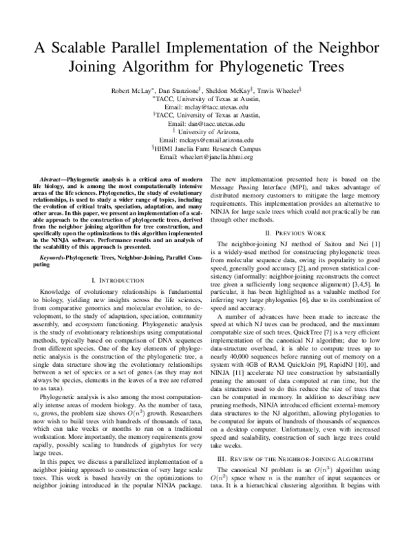 Pdf A Scalable Parallel Implementation Of The Neighbor Joining Algorithm For Phylogenetic Trees 