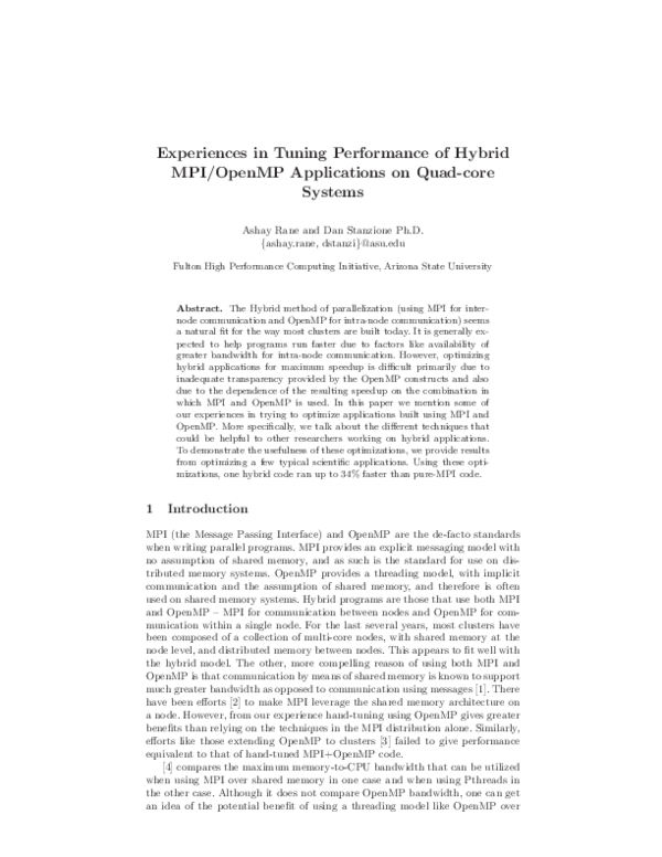 (PDF) Experiences in tuning performance of hybrid MPI/OpenMP ...