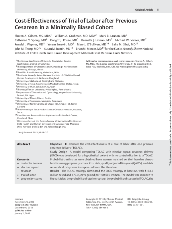 (PDF) Cost-Effectiveness of Trial of Labor after Previous Cesarean in a ...