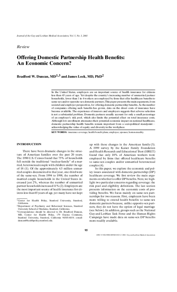 (PDF) Review: Offering Domestic Partnership Health Benefits: An ...