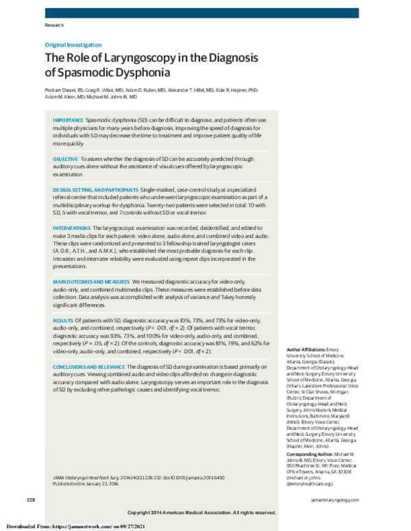 (PDF) The role of laryngoscopy in the diagnosis of spasmodic dysphonia