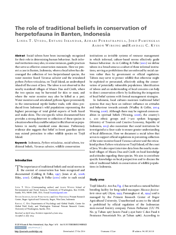 (PDF) The role of traditional beliefs in conservation of herpetofauna in Banten, Indonesia