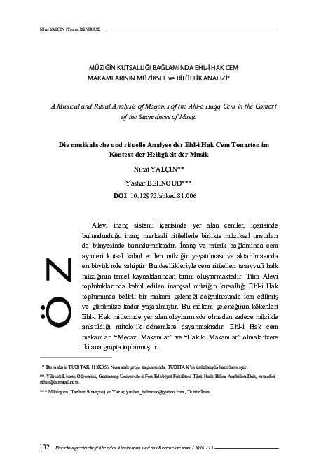 (PDF) A Musical and Ritual Analysis of Maqams of the Ahl-E Haqq Cem in ...