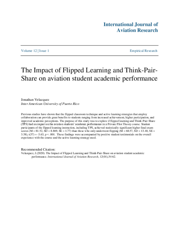 (PDF) The Impact of Flipped Learning and Think-Pair-Share on aviation student academic performance