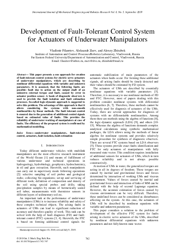 (PDF) Development of Fault-Tolerant Control System for Actuators of ...