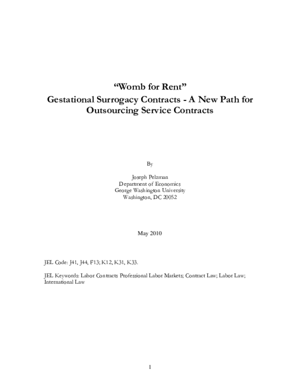 (PDF) Womb for Rent" Gestational Surrogacy Contracts -A New Path for ...