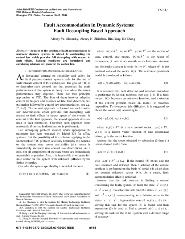 Pdf Fault Accommodation In Dynamic Systems Fault Decoupling Based Approach