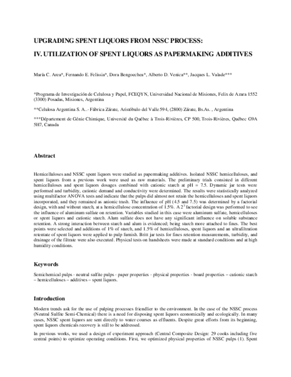 (PDF) Upgrading Spent Liquors from NSSC Process: IV. Utilization of ...