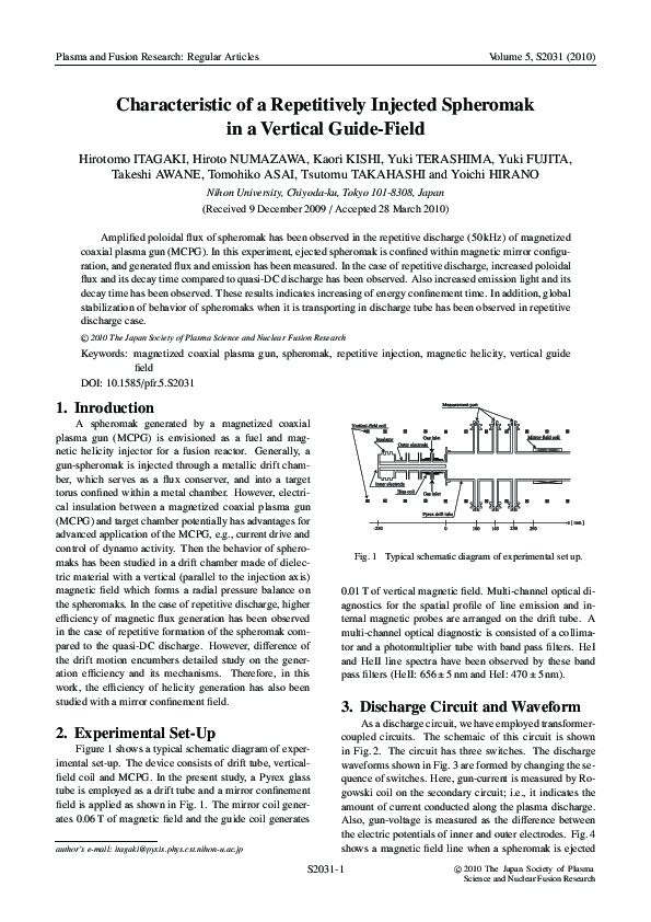 (PDF) Characteristic of a Repetitively Injected Spheromak in a Vertical ...