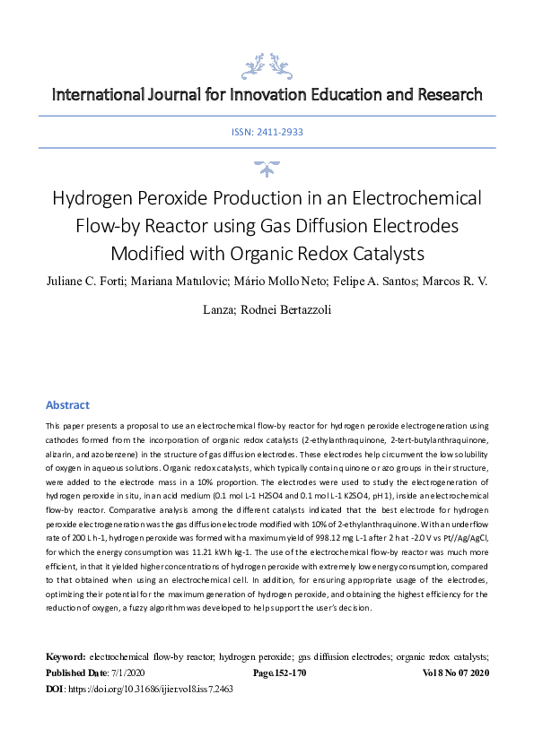 (PDF) Hydrogen Peroxide Production in an Electrochemical Flow-by ...
