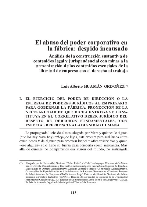 (PDF) El abuso del poder corporativo en la fábrica: despido incausado. Análisis de la ...