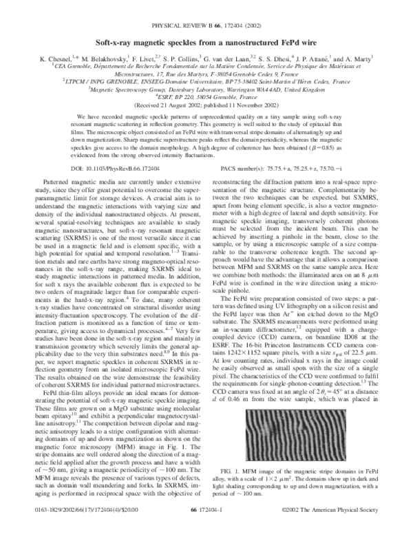 (PDF) Soft-x-ray magnetic speckles from a nanostructured FePd wire