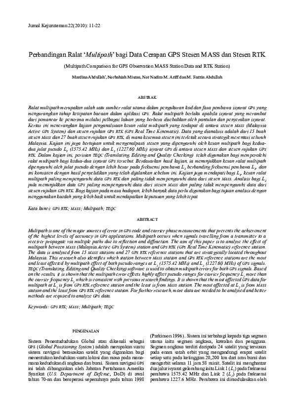 (PDF) Perbandingan Ralat ‘Multipath’ bagi Data Cerapan GPS Stesen MASS ...