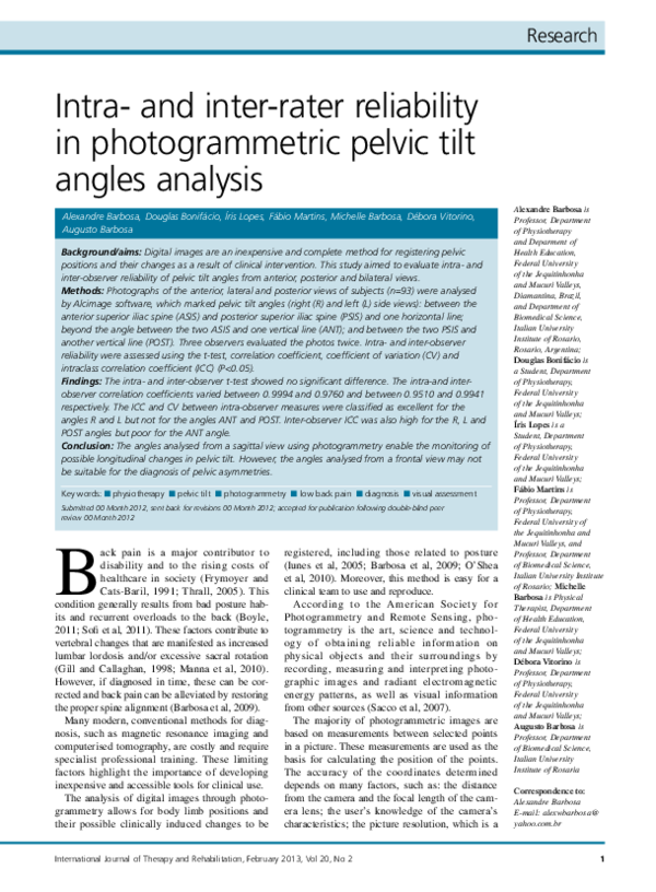 (PDF) Intra- and inter-rater reliability in photogrammetric pelvic tilt ...