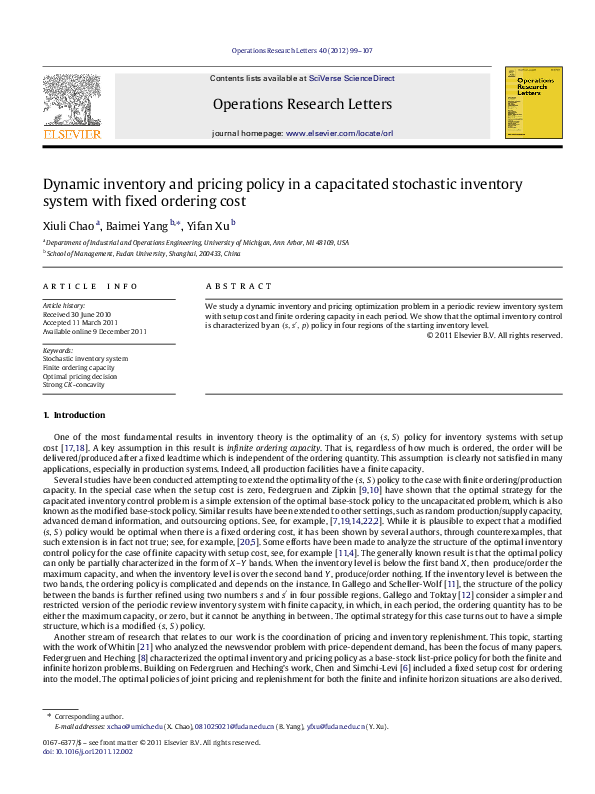 (PDF) Dynamic inventory and pricing policy in a capacitated stochastic ...