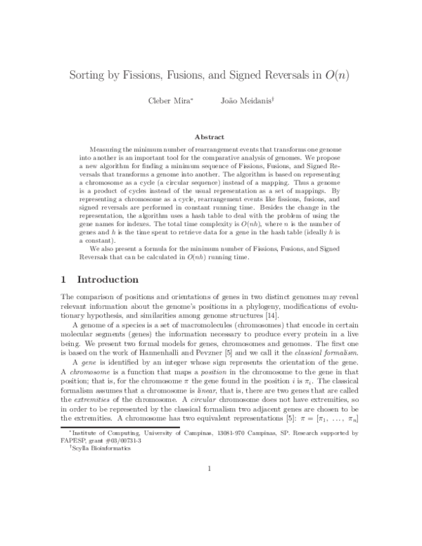 (PDF) Sorting by Fissions, Fusions, and Signed Reversals in O(n)
