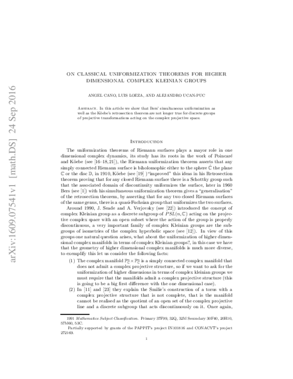 (PDF) On Classical Uniformization Theorems for Higher Dimensional ...