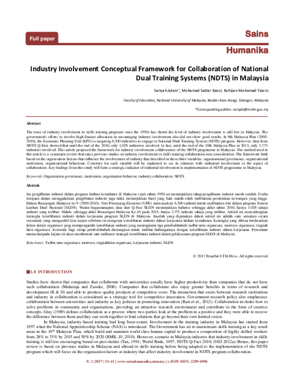 (PDF) Industry Involvement Conceptual Framework for Collaboration of National Dual Training ...