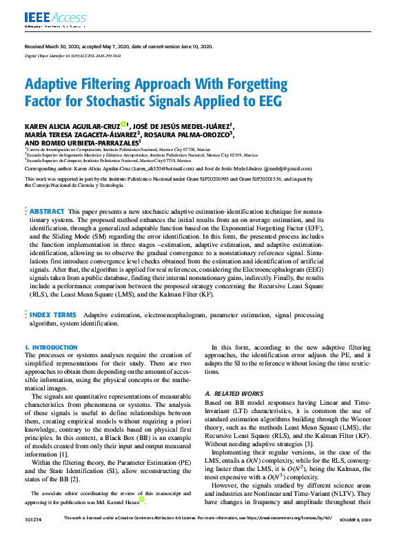 Pdf Adaptive Filtering Approach With Forgetting Factor For Stochastic Signals Applied To Eeg