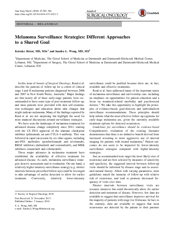 (PDF) Melanoma Surveillance Strategies: Different Approaches to a ...
