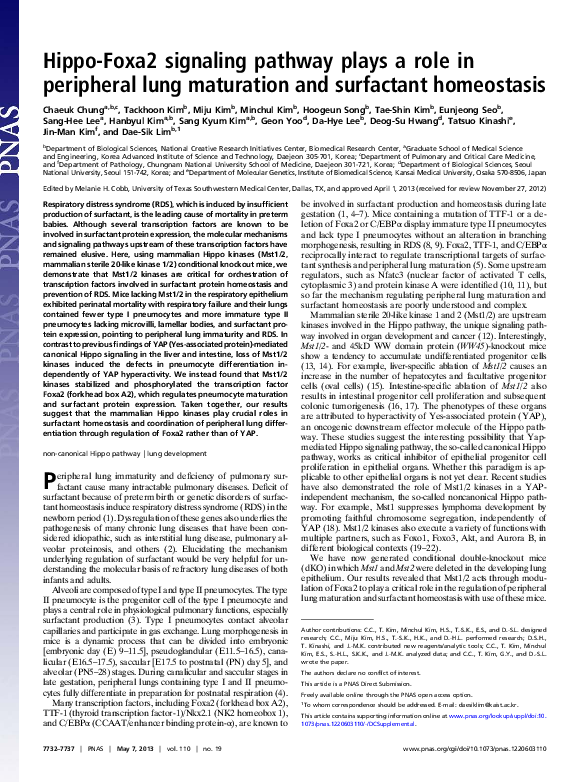 (PDF) Hippo-Foxa2 signaling pathway plays a role in peripheral lung ...