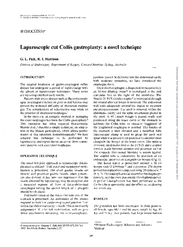 (PDF) Laparoscopic cut Collis gastroplasty: a novel technique