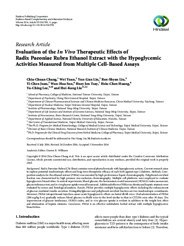 (PDF) Evaluation of the In Vivo Therapeutic Effects of Radix Paeoniae Rubra Ethanol Extract with ...