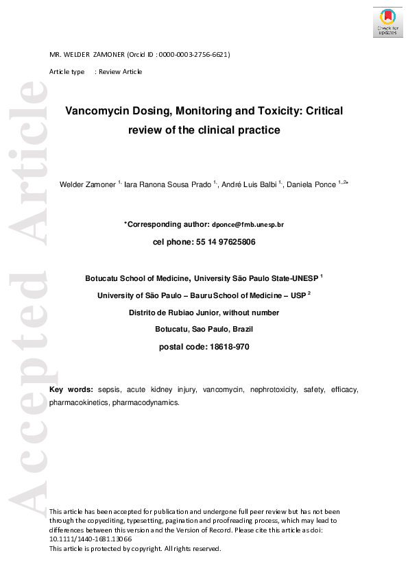 Pdf Vancomycin Dosing Monitoring And Toxicity Critical Review Of