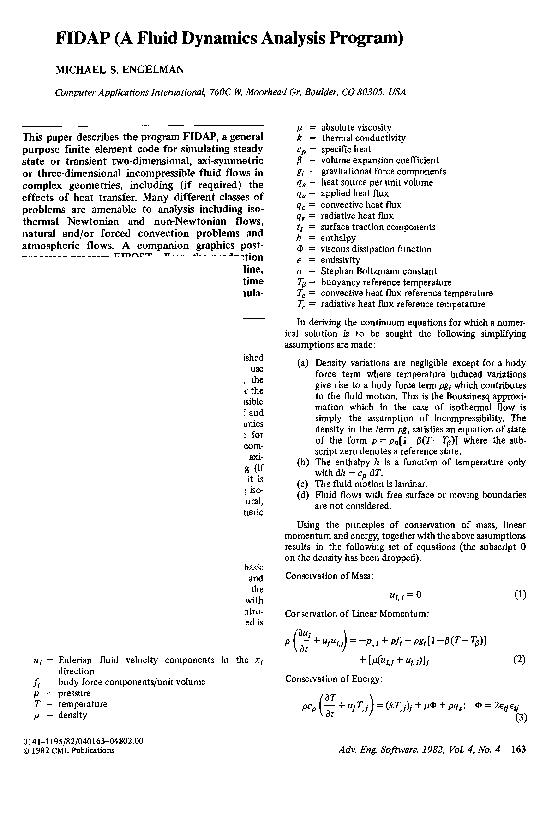 (PDF) FIDAP (A Fluid Dynamics Analysis Program)