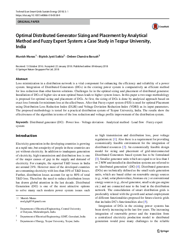 Pdf Optimal Distributed Generator Sizing And Placement By Analytical