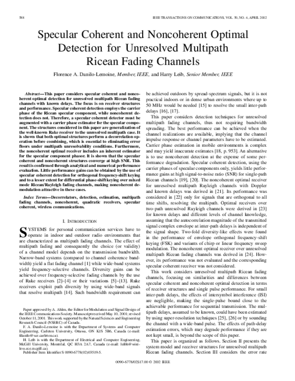 (PDF) Specular coherent and noncoherent optimal detection for ...