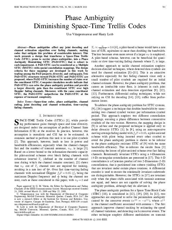 Pdf Phase Ambiguity Diminishing Space Time Trellis Codes