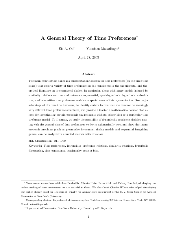 (PDF) A general theory of time preferences
