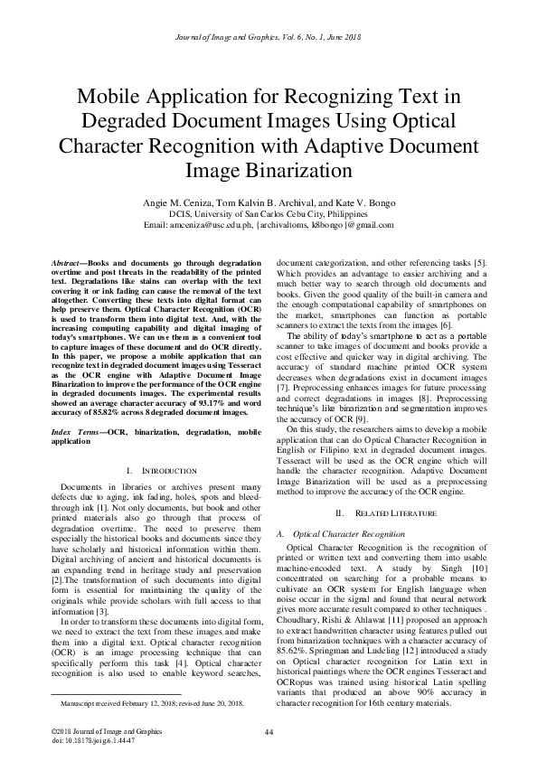 Pdf Mobile Application For Recognizing Text In Degraded Document