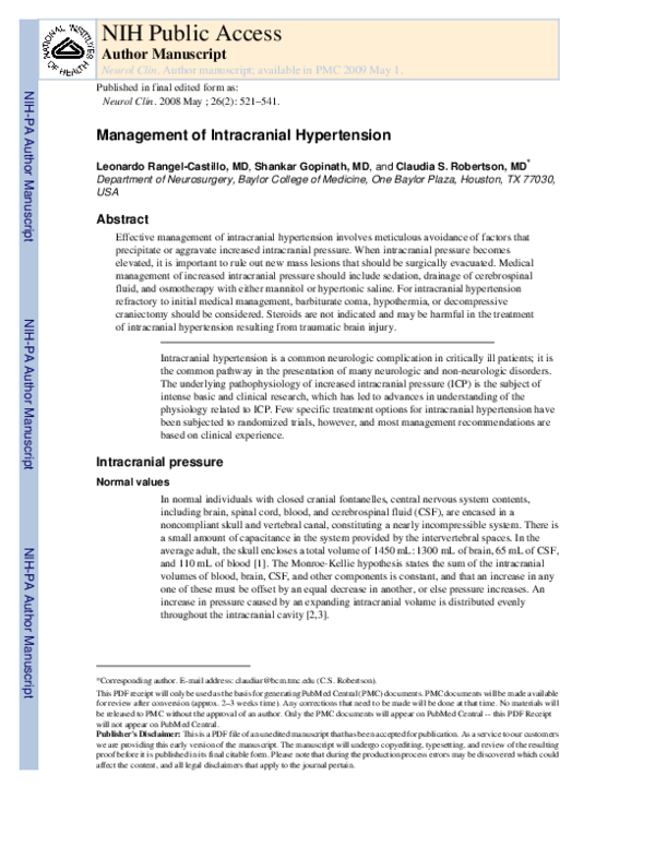 (PDF) Management of Intracranial Hypertension