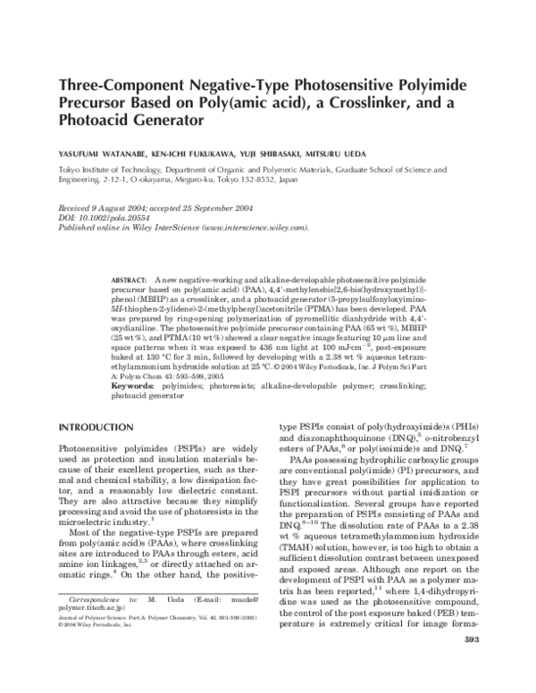 (PDF) Three-component negative-type photosensitive polyimide precursor ...