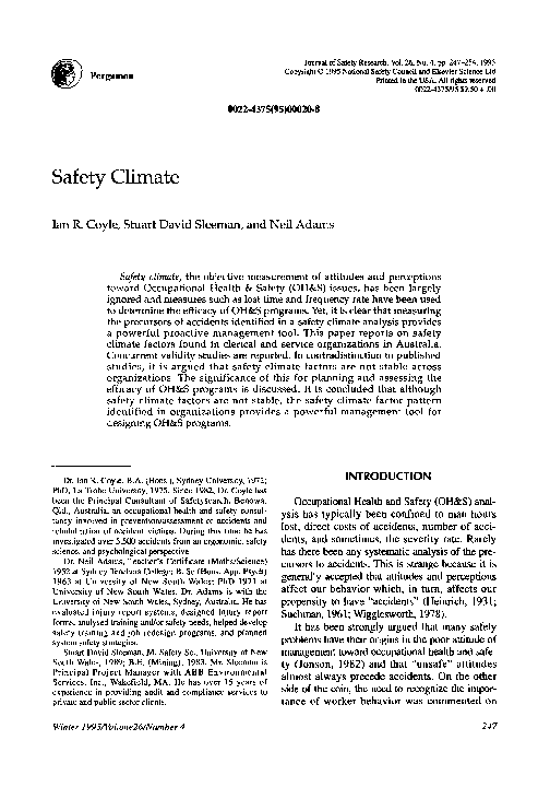 (PDF) Safety climate | Stuart Sleeman - Academia.edu