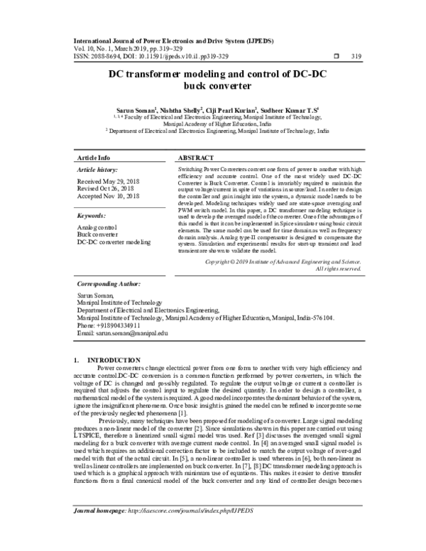 (PDF) DC transformer modeling and control of DC-DC buck converter