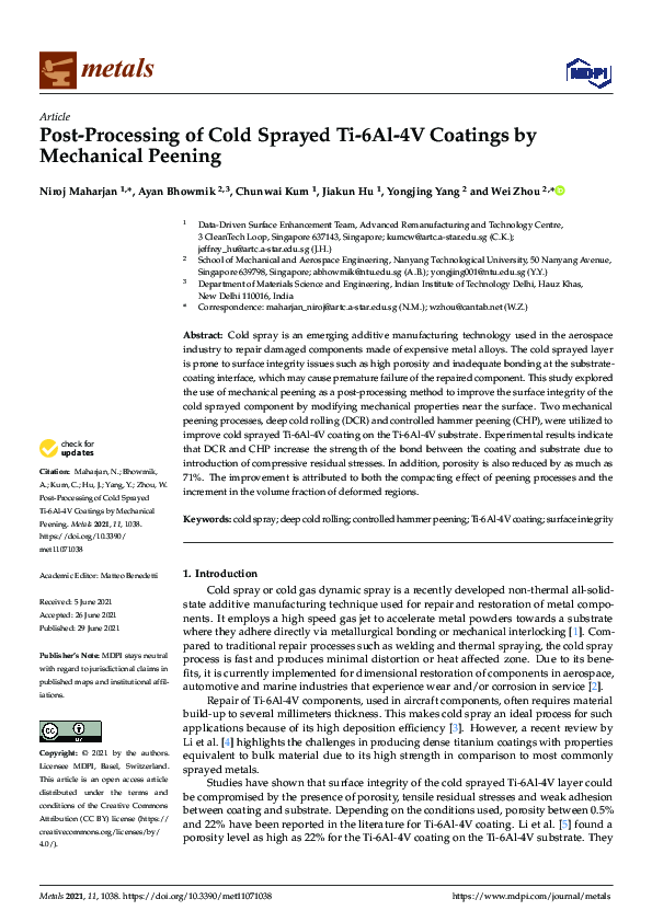 (PDF) Post-Processing of Cold Sprayed Ti-6Al-4V Coatings by Mechanical ...