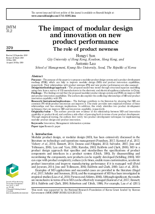 (PDF) The impact of modular design and innovation on new product ...