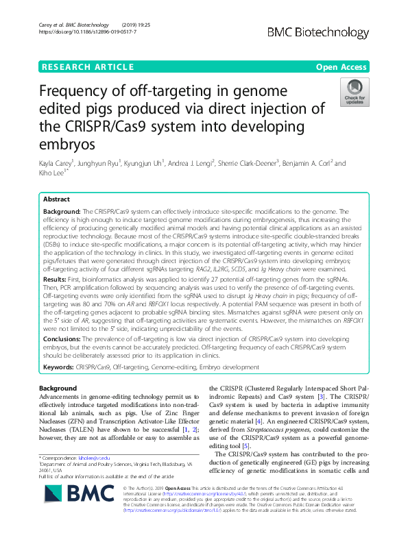 (PDF) Frequency of off-targeting in genome edited pigs produced via ...
