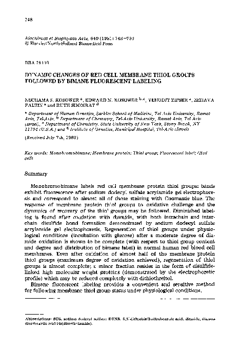 (PDF) Dynamic changes of red cell membrane thiol groups followed by ...
