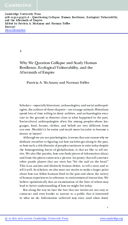 (PDF) Why We Question Collapse and Study Human Resilience, Ecological ...