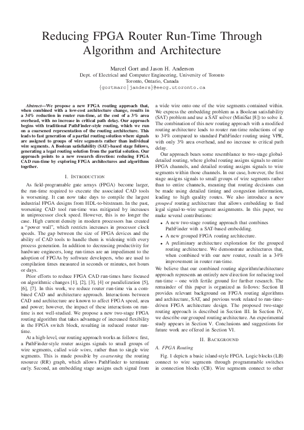 Pdf Reducing Fpga Router Run Time Through Algorithm And Architecture
