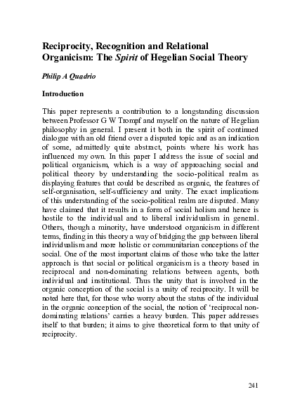 (PDF) Reciprocity, Recognition and Relational Organicism: The Spirit of ...