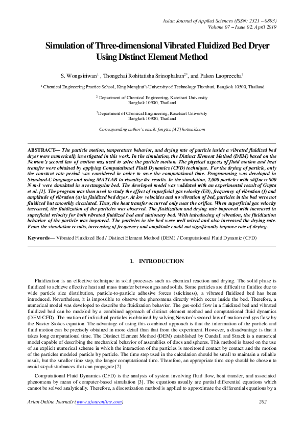 (PDF) Simulation of Three-dimensional Vibrated Fluidized Bed Dryer ...